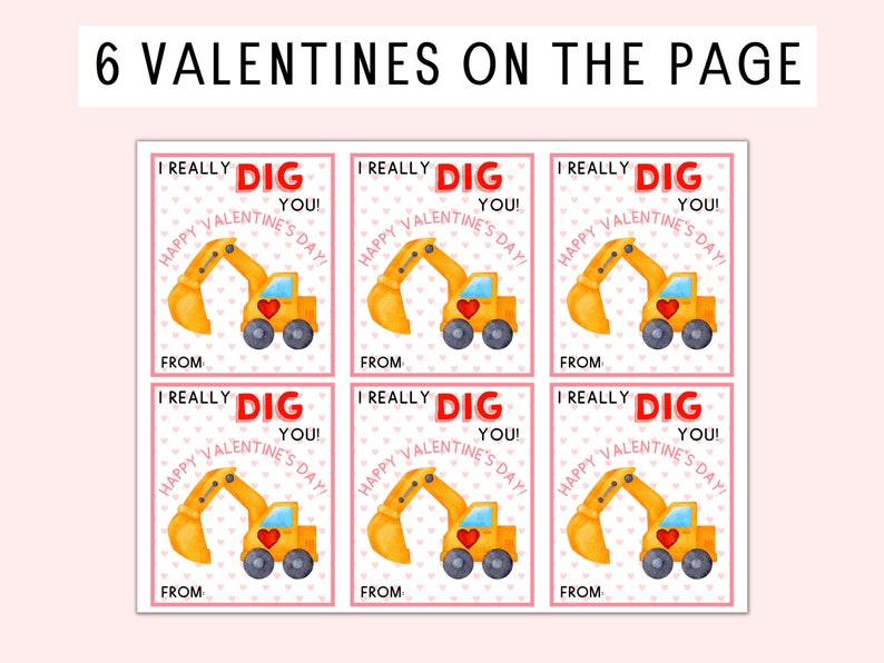 Excavator Valentine Printable School Valentines Day Cards for Kids ...