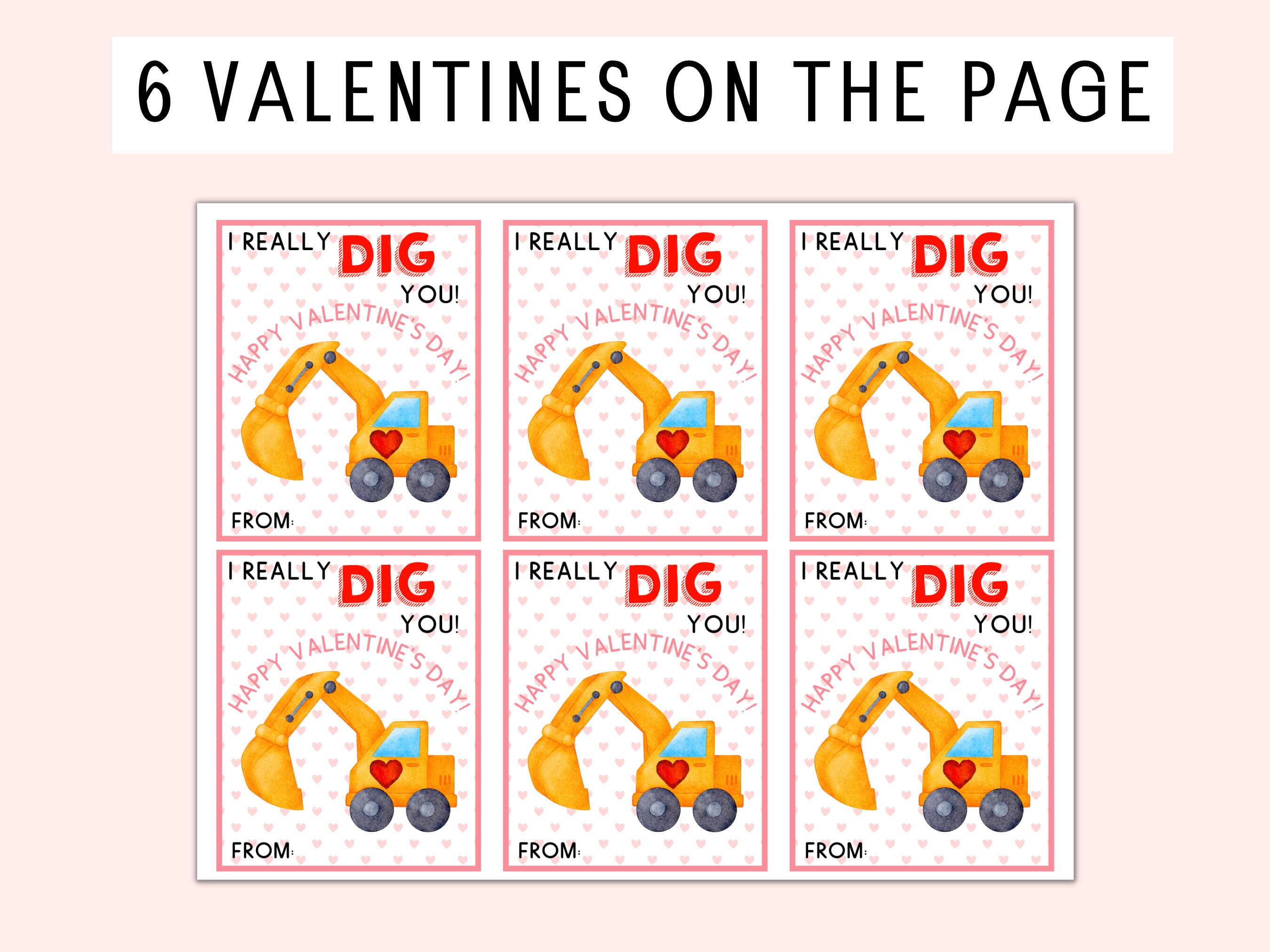Excavator Valentine Printable | School Valentines Day Cards for Kids ...