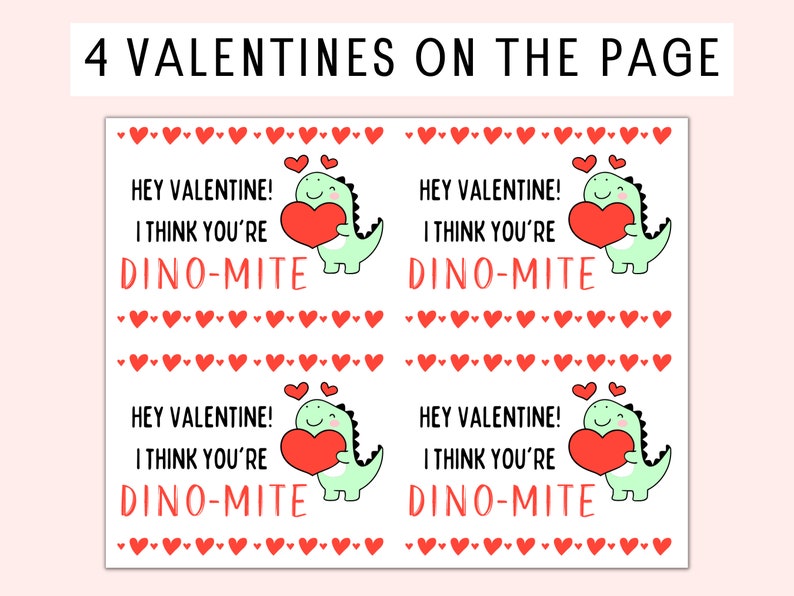 Dinosaur Valentine Printable | Valentines Day Cards for Kids | Instant ...