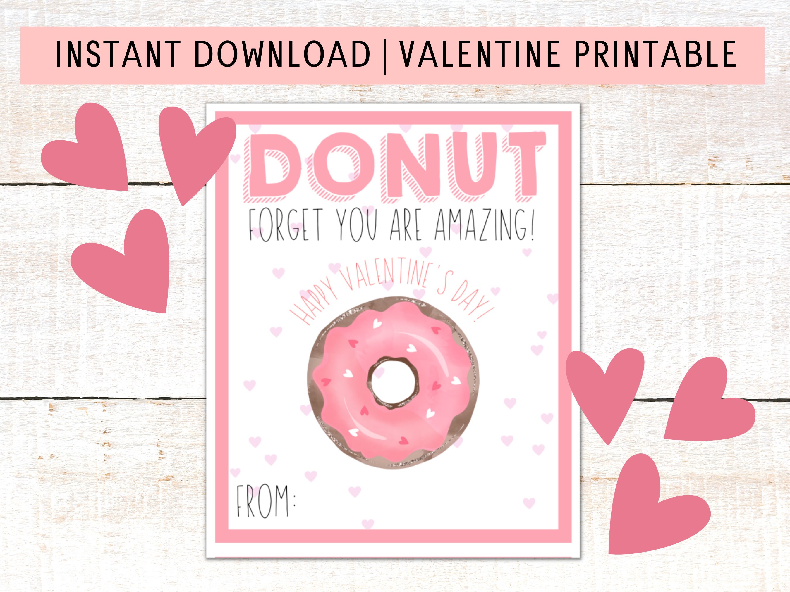 Donut Valentine's Day Card | School Valentines Day Cards | Instant ...