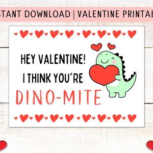 Dinosaur Valentine Printable | Valentines Day Cards for Kids | Instant ...