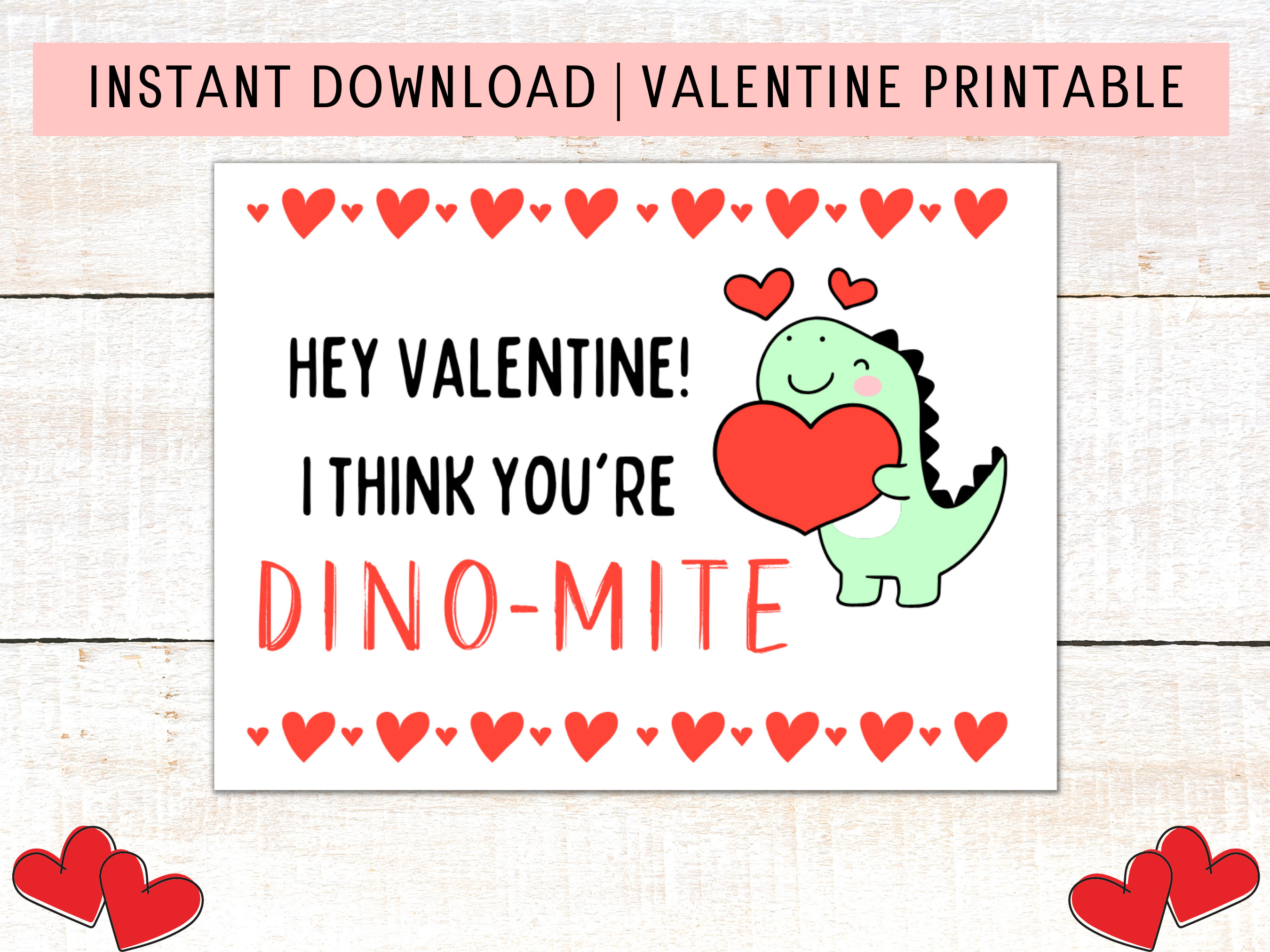 Dinosaur Valentine Printable | Valentines Day Cards for Kids | Instant ...