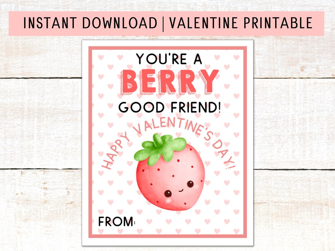 Berry Valentine Printable | School Valentine's Day Cards for Kids ...