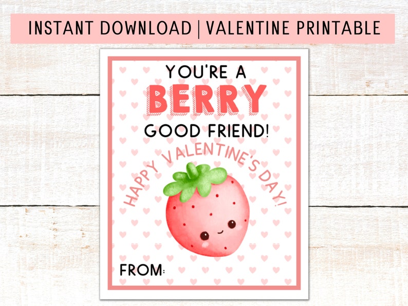 Berry Valentine Printable School Valentines Day Cards for Kids Instant ...