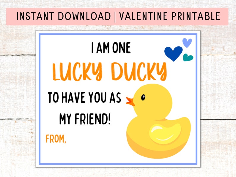 Duck Valentine Printable | School Valentines Day Cards for Kids ...
