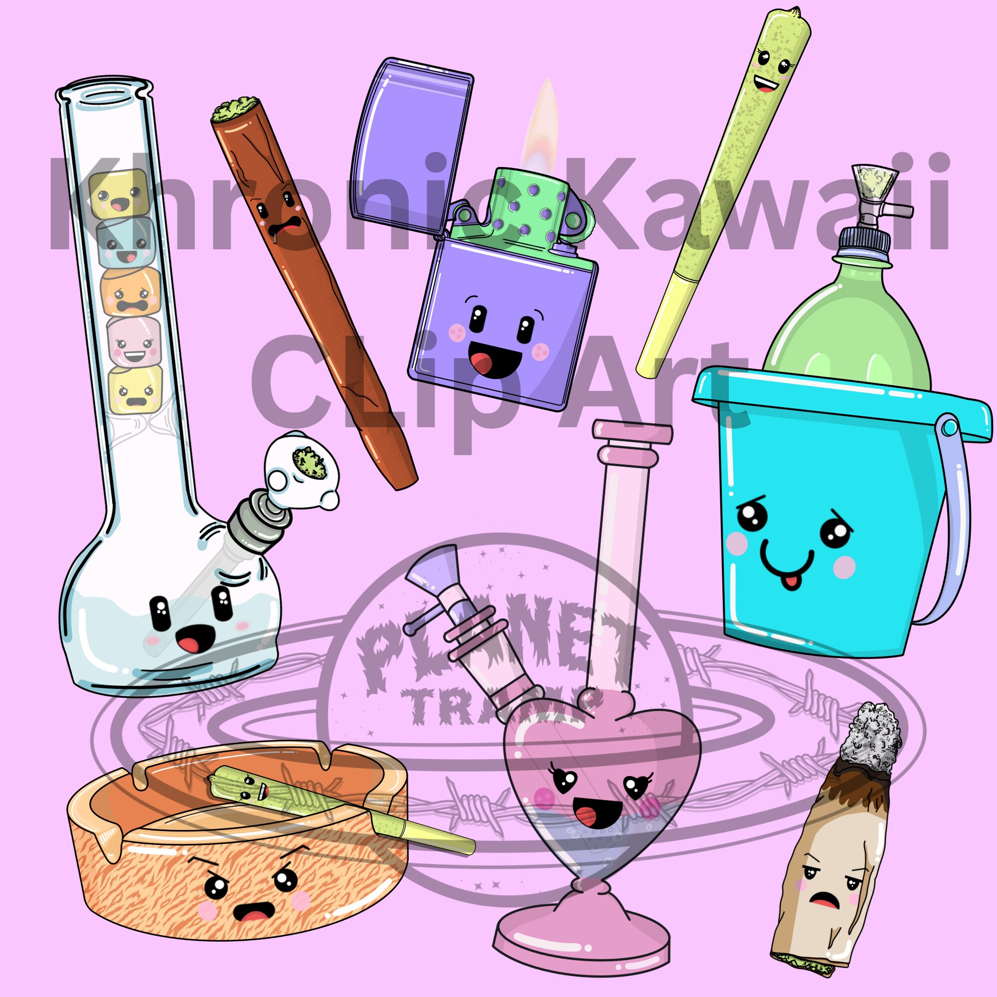Khronic Kawaii Clipart Pack, 420, Stoner Art, Cannabis Stickers, Weed ...