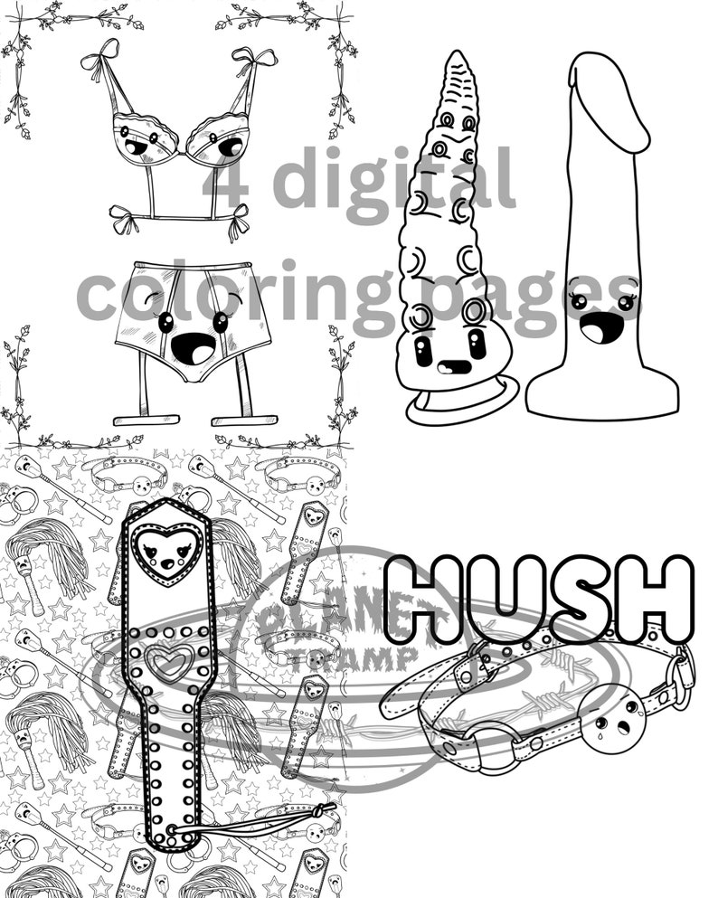 Kinky Kawaii-4 Printable Coloring Pages, Digital Download Coloring Book ...