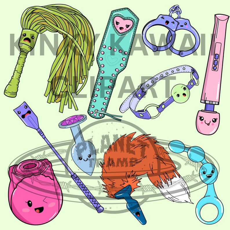 Kinky Kawaii Clipart Pack Bdsm Stickers Fetish Art Adult Etsy