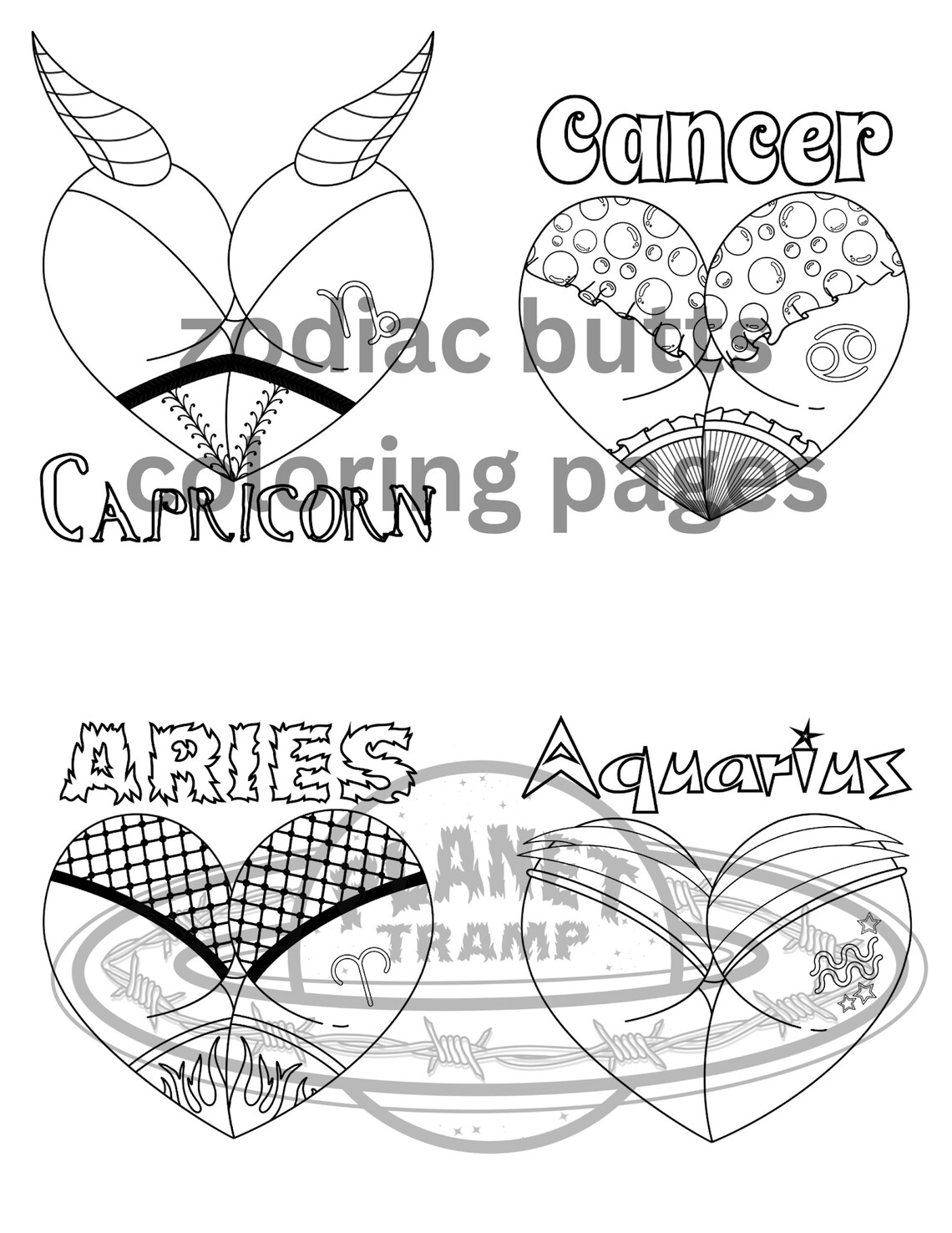Zodiac Sign Digital Coloring Pages, Horoscope, Astrology Printable ...