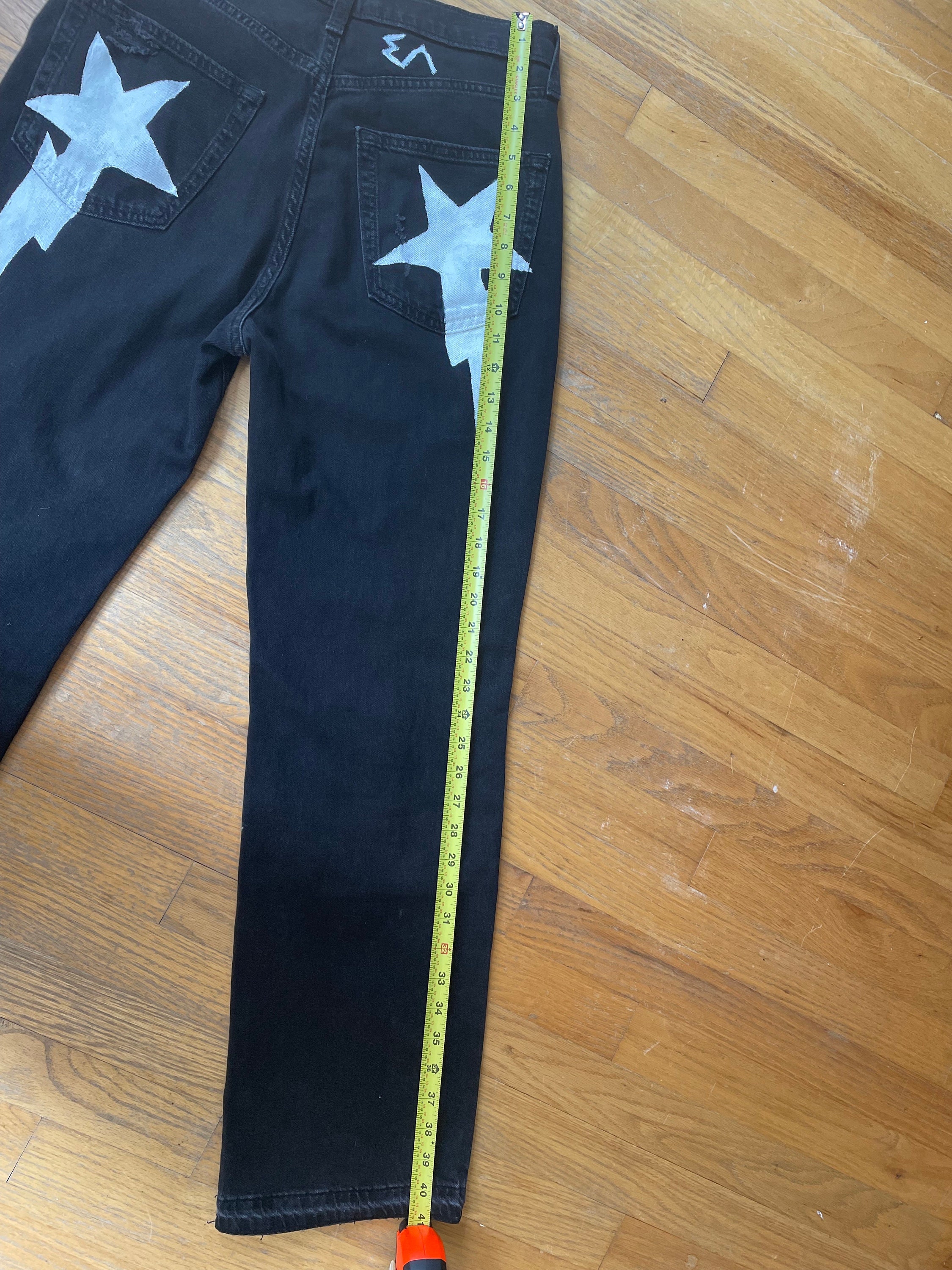 Custom Hand Painted Star Black Jeans - Etsy