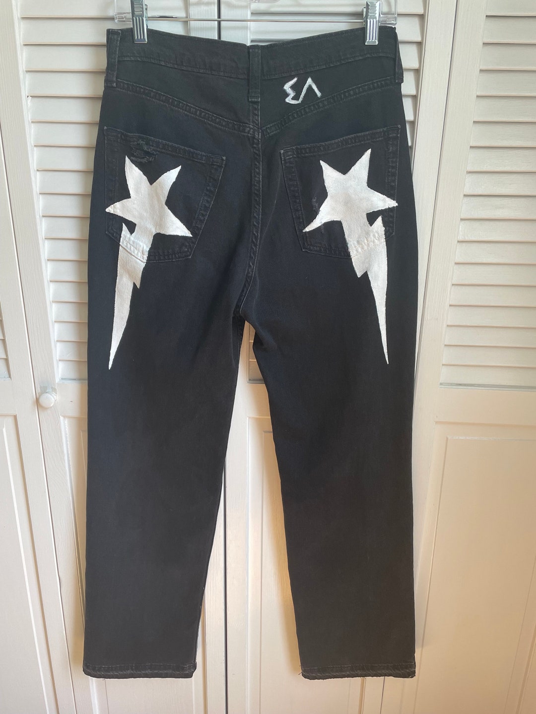 Custom Hand Painted Star Black Jeans - Etsy