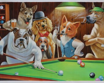 Dogs Playing Pool Canvas - Etsy