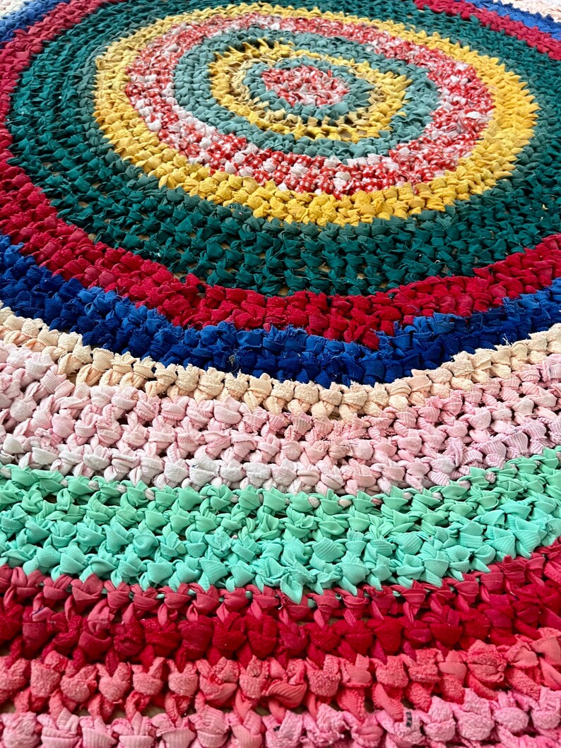 Huge RARE Vintage 60s-70s Handmade Colorful Round Rag Rug - Etsy