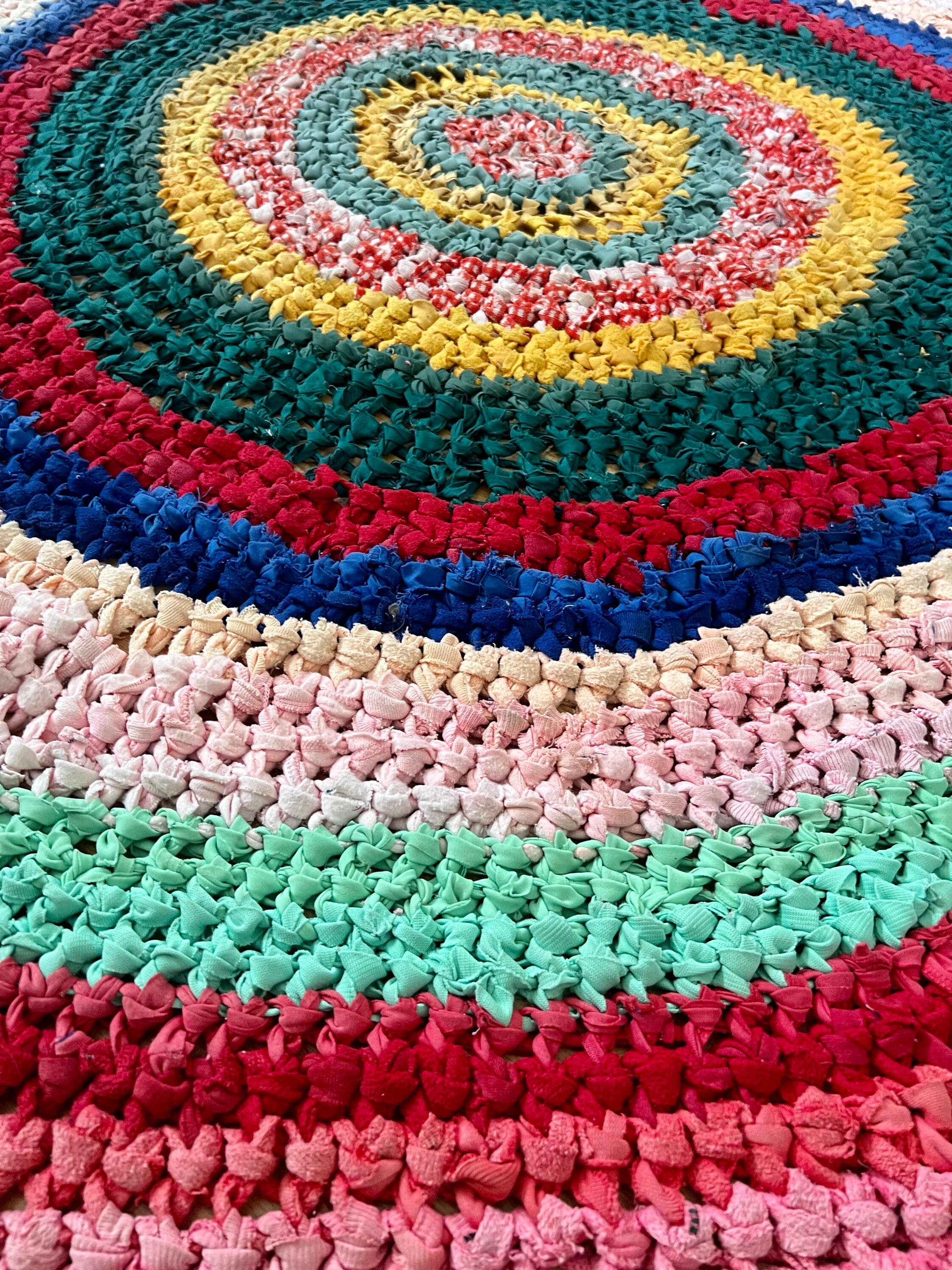 Huge RARE Vintage 60s-70s Handmade Colorful Round Rag Rug - Etsy