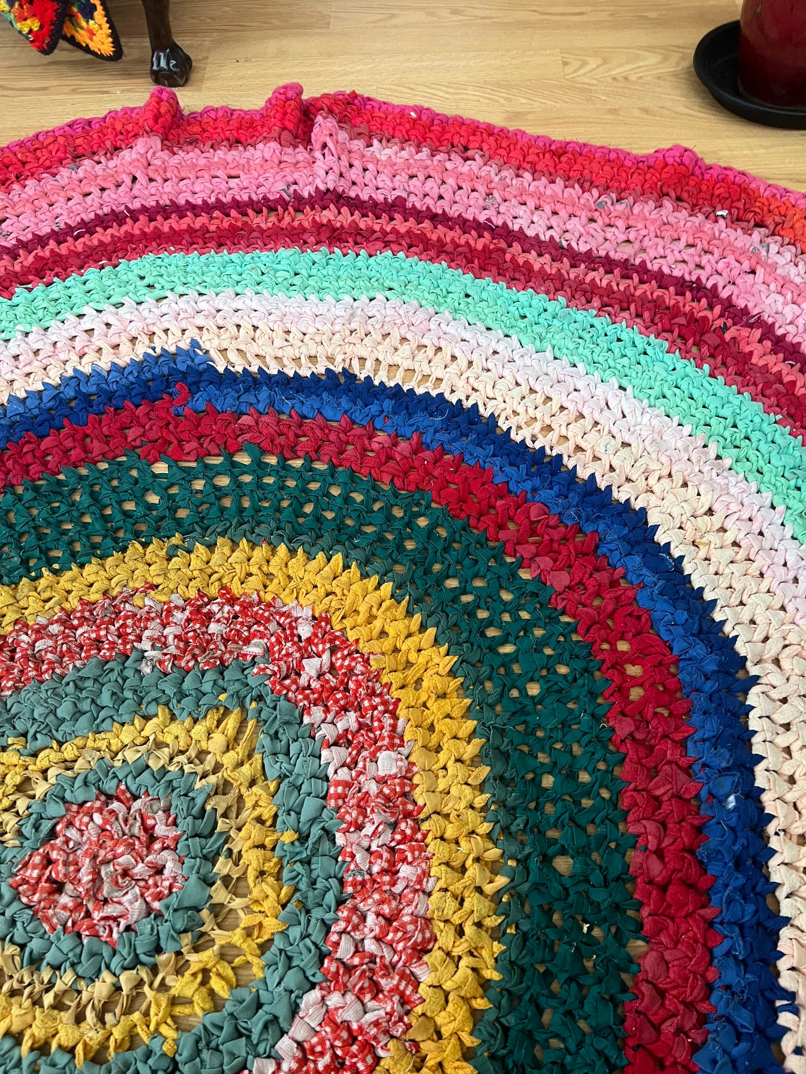 Huge RARE Vintage 60s-70s Handmade Colorful Round Rag Rug - Etsy