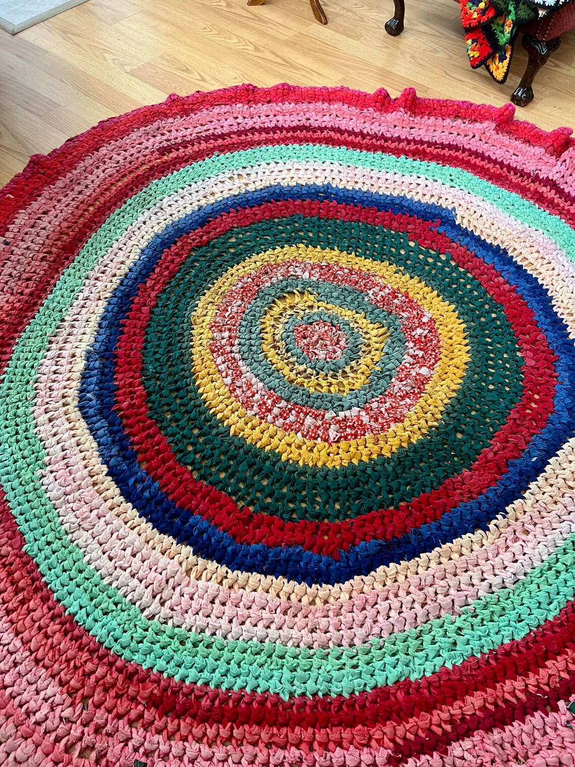 Huge RARE Vintage 60s-70s Handmade Colorful Round Rag Rug - Etsy
