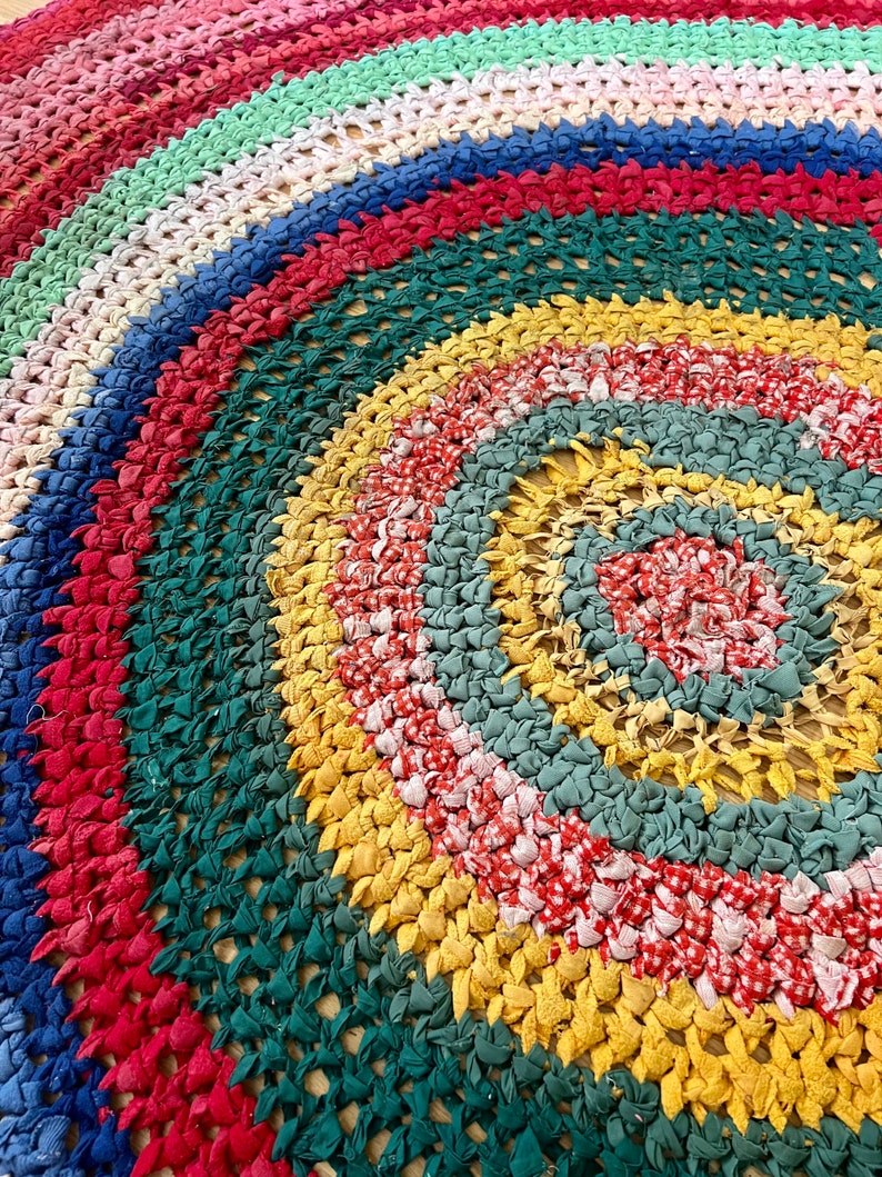 Huge RARE Vintage 60s-70s Handmade Colorful Round Rag Rug - Etsy