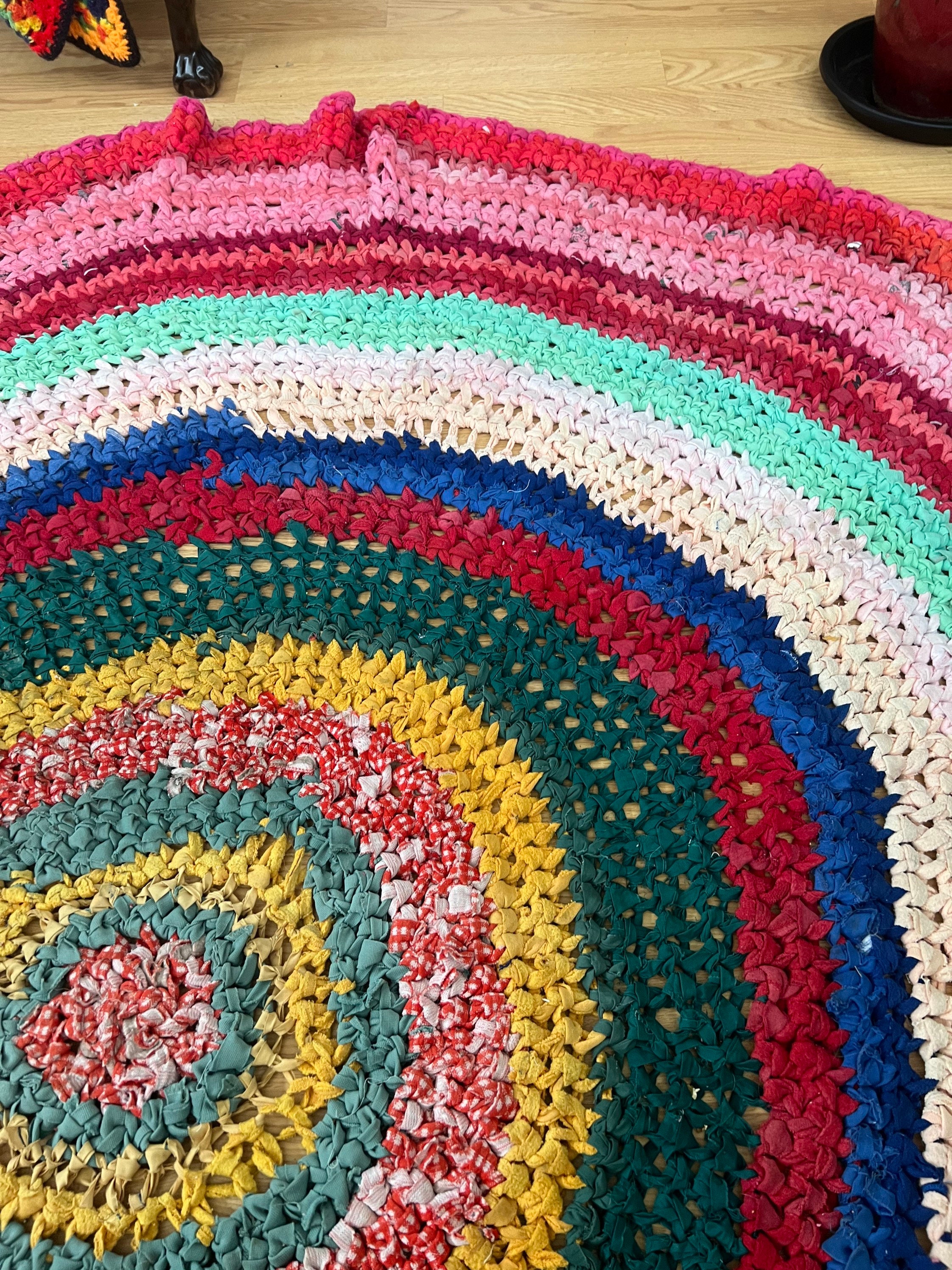 Huge RARE Vintage 60s-70s Handmade Colorful Round Rag Rug - Etsy