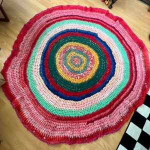 Huge RARE Vintage 60s-70s Handmade Colorful Round Rag Rug - Etsy