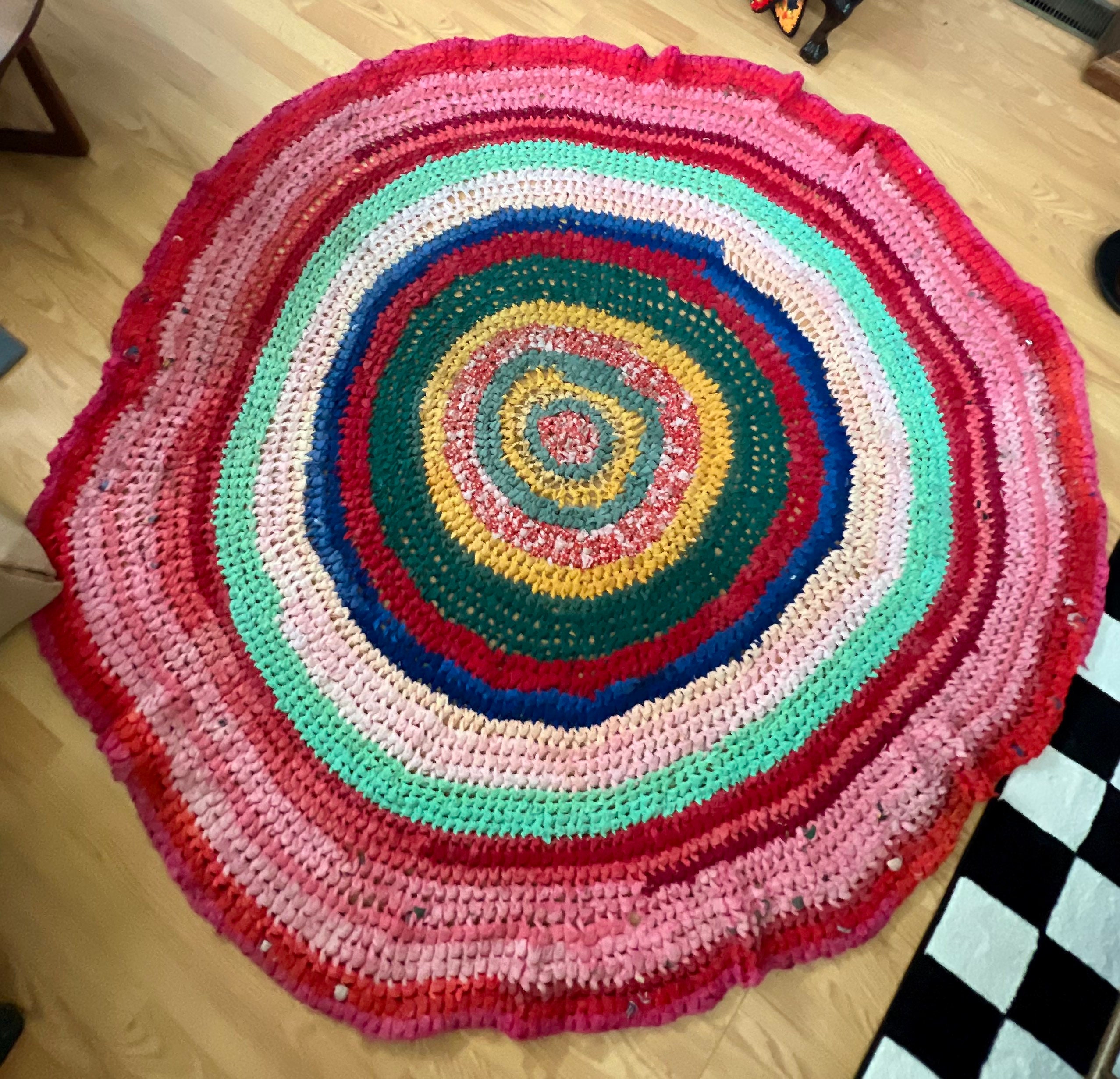 Huge RARE Vintage 60s-70s Handmade Colorful Round Rag Rug - Etsy