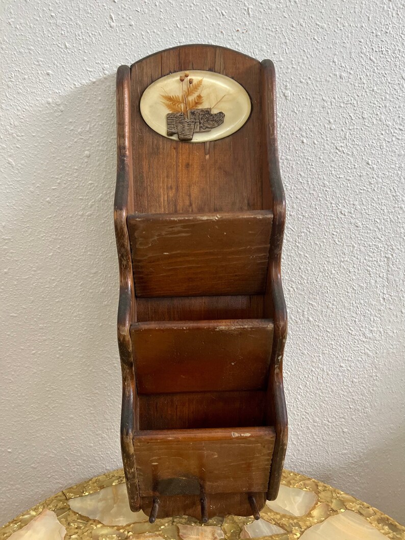 VTG Wooden Mail/keys/bills Wall Hanging Organizer - Etsy