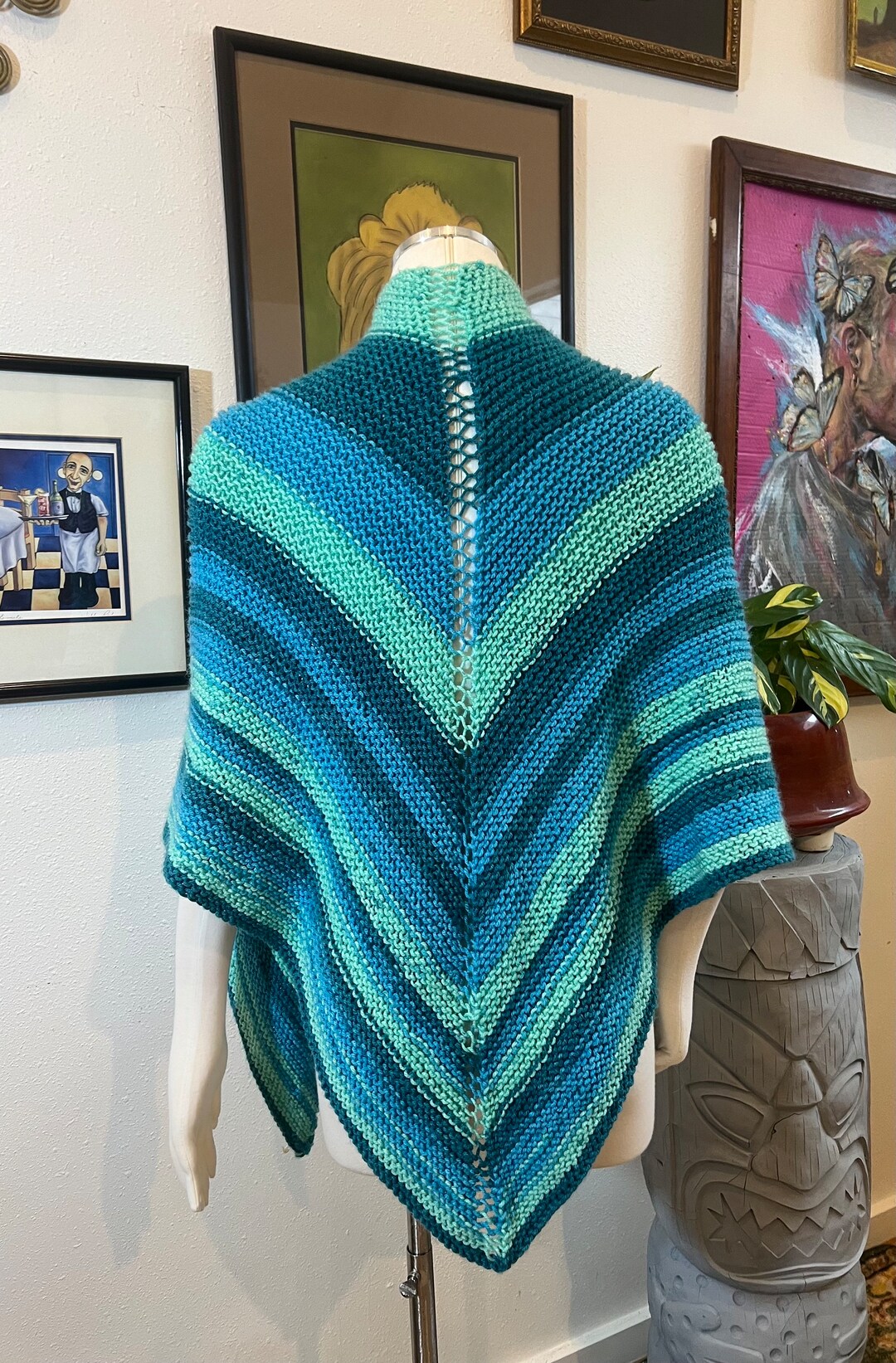 Shades of Blue Pattern Knitted Shawl - Etsy