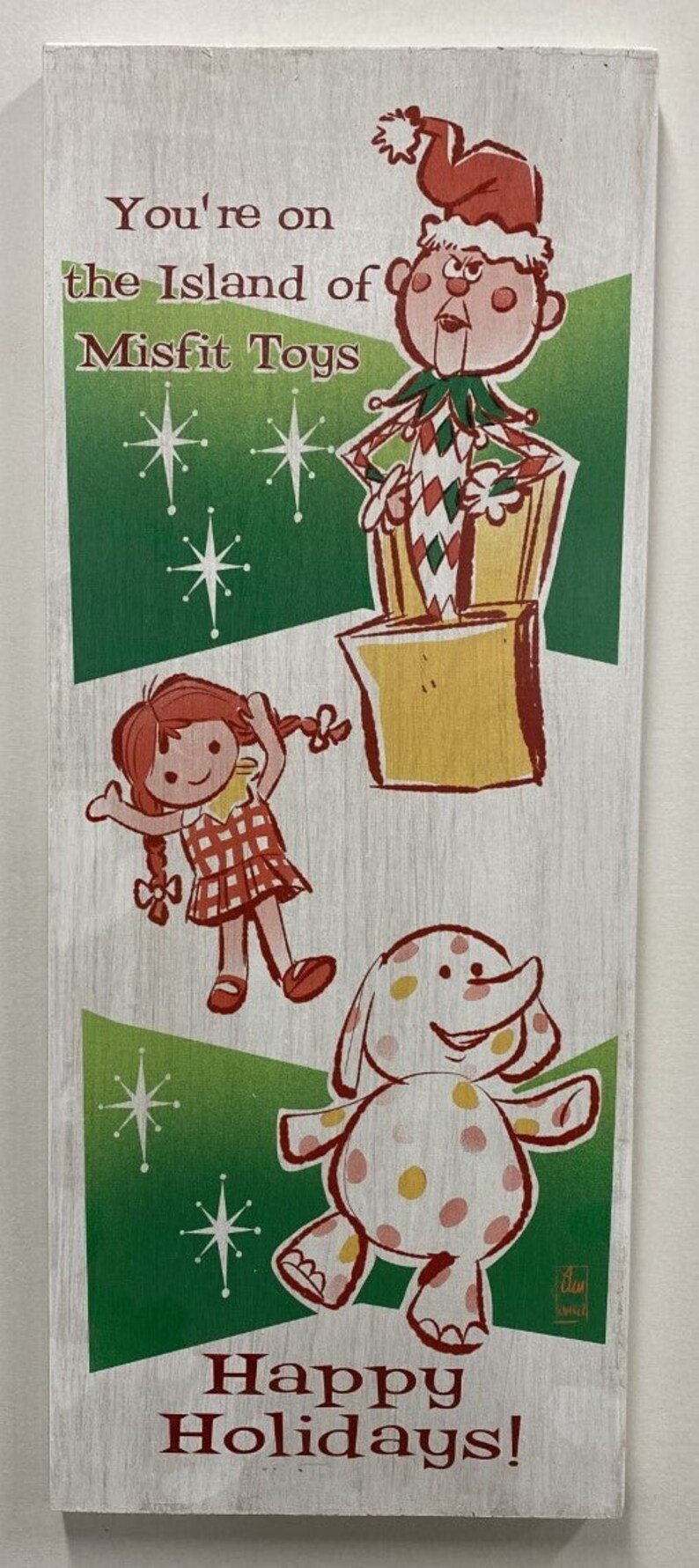 Island of Misfit Toys Happy Holidays Vertical Whitewashed Wood Art - Etsy