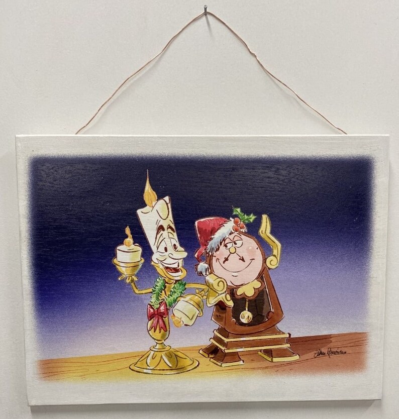 Lumiere and Cogsworth Christmas Whitewashed Wood Art - Etsy