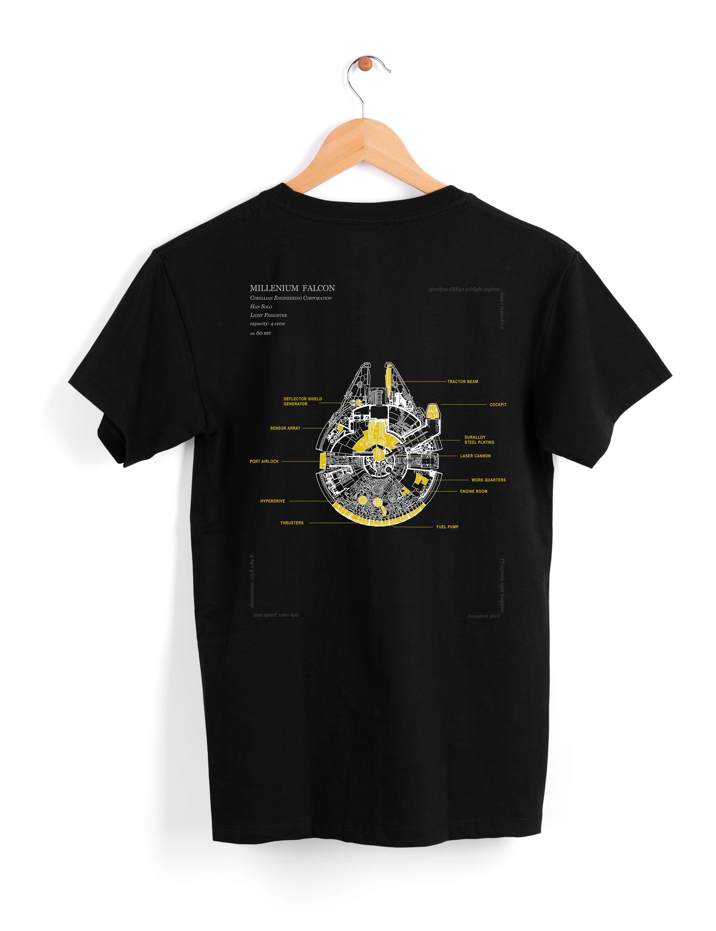 Millenium Falcon Blueprint Graphic Tshirt, Star Wars Tshirt, Star Wars ...