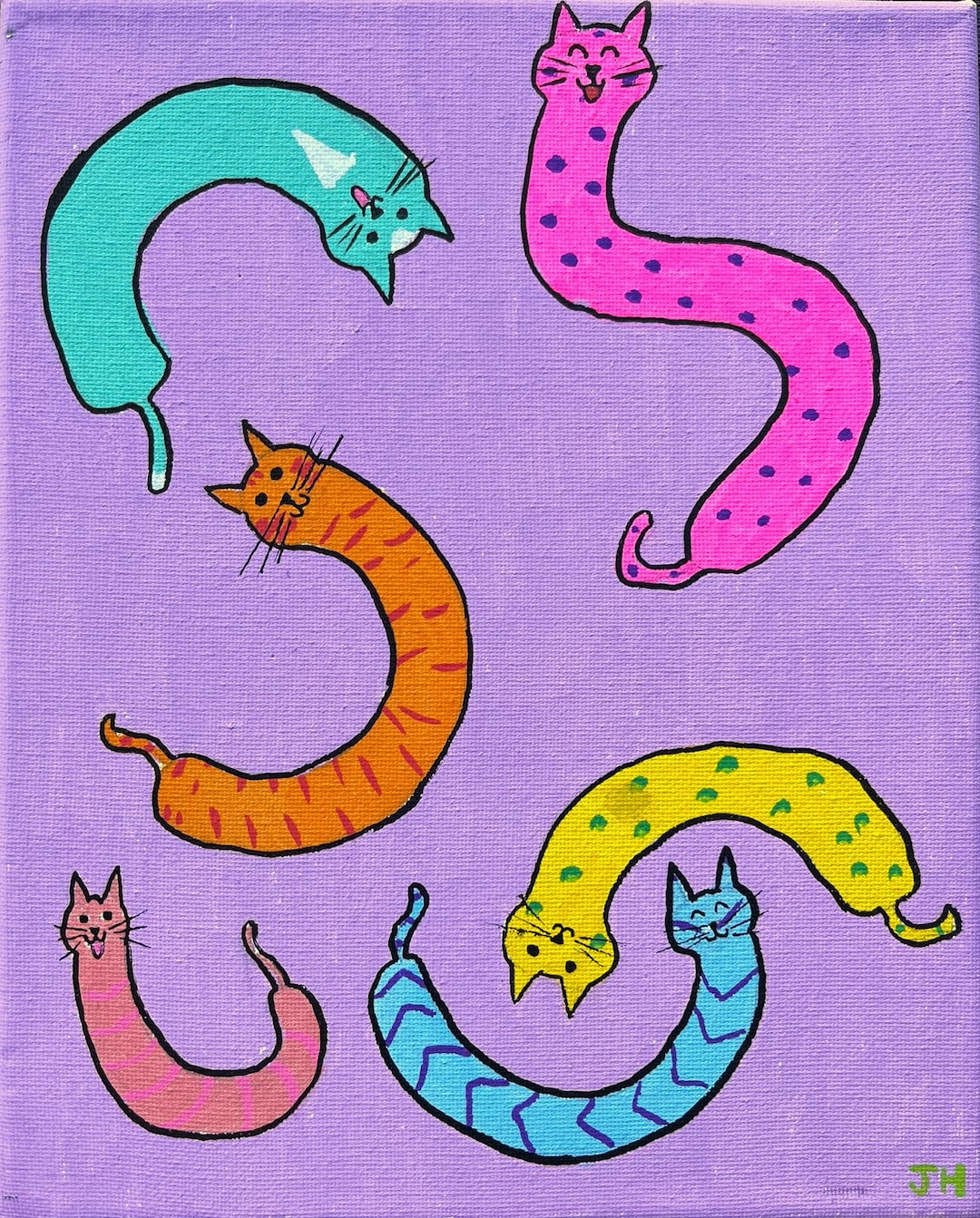 Squiggly Cats Painting Print - Etsy