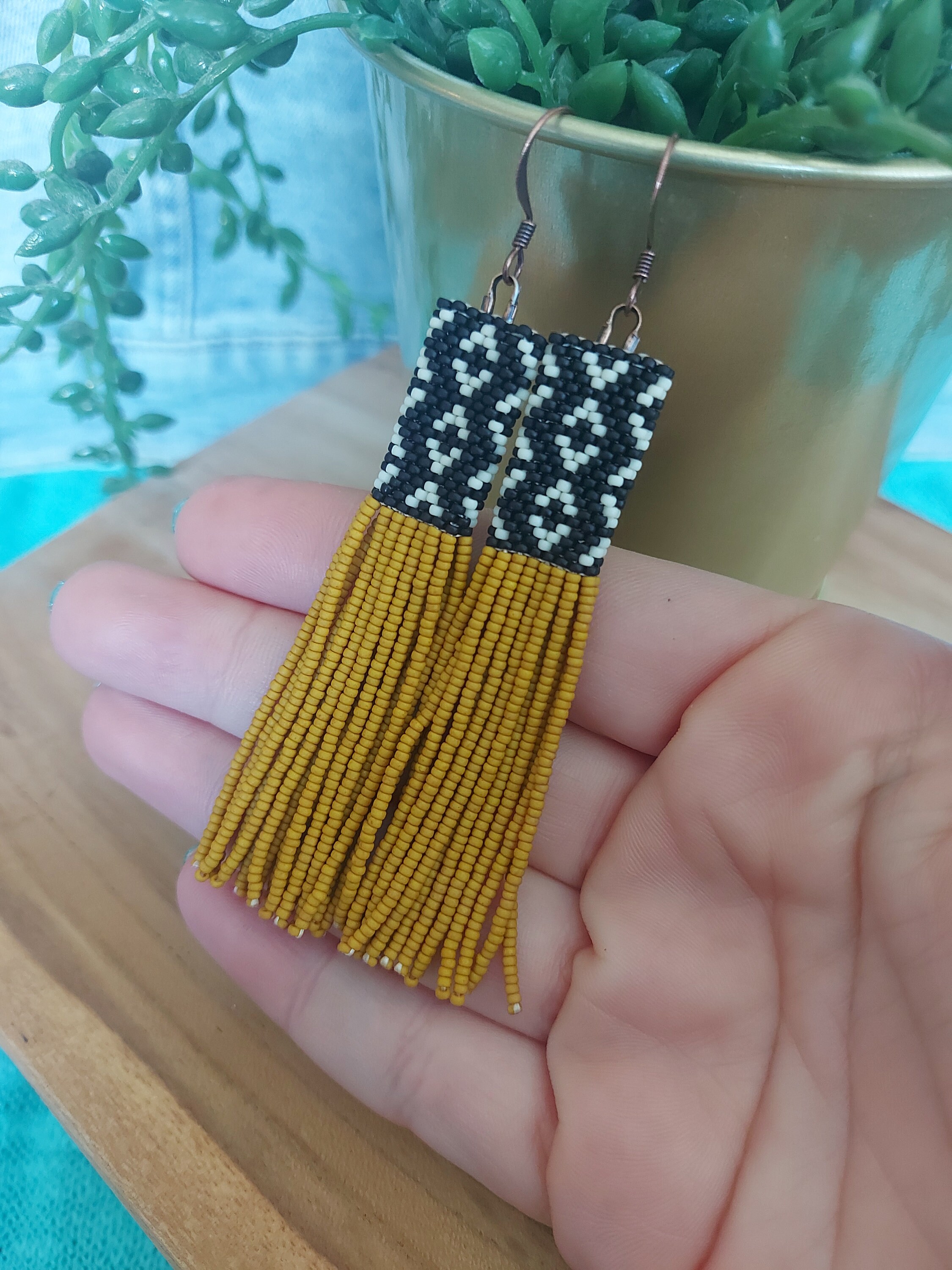 Rhombus Modern, Beaded Fringe Earring With Geometric Pattern, Colors ...