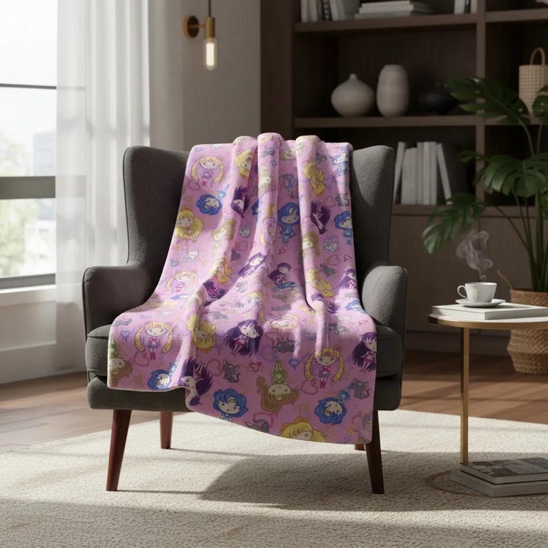 Sailor Moon, Soft Crescent Moon and Bunny Throw, Anime Blanket, Sailor ...