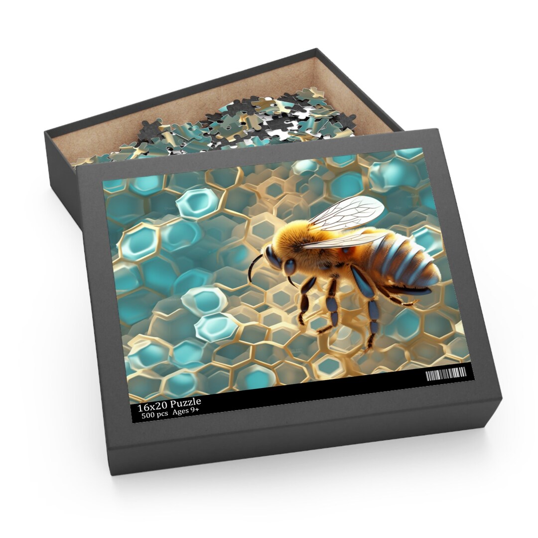 Teal and Gold 3D Bee Jigsaw Puzzle, Cardboard Material, 3 SIZES to ...