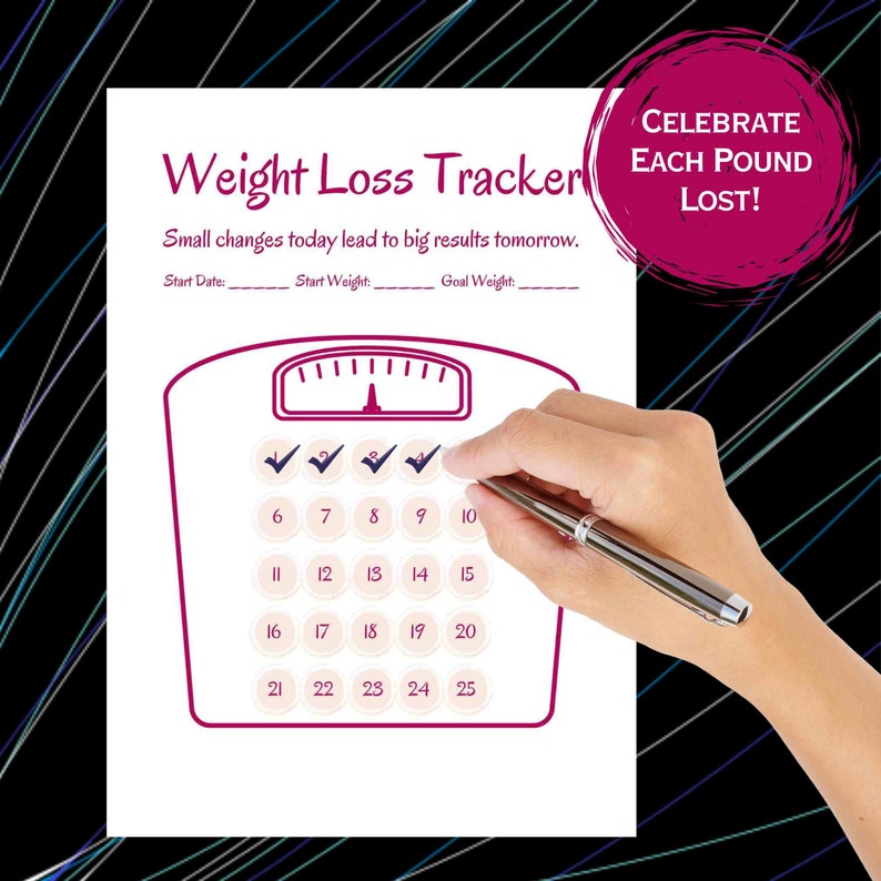 Printable Weight Loss Tracker Checkoff Sheet Goal Tracking Fitness ...