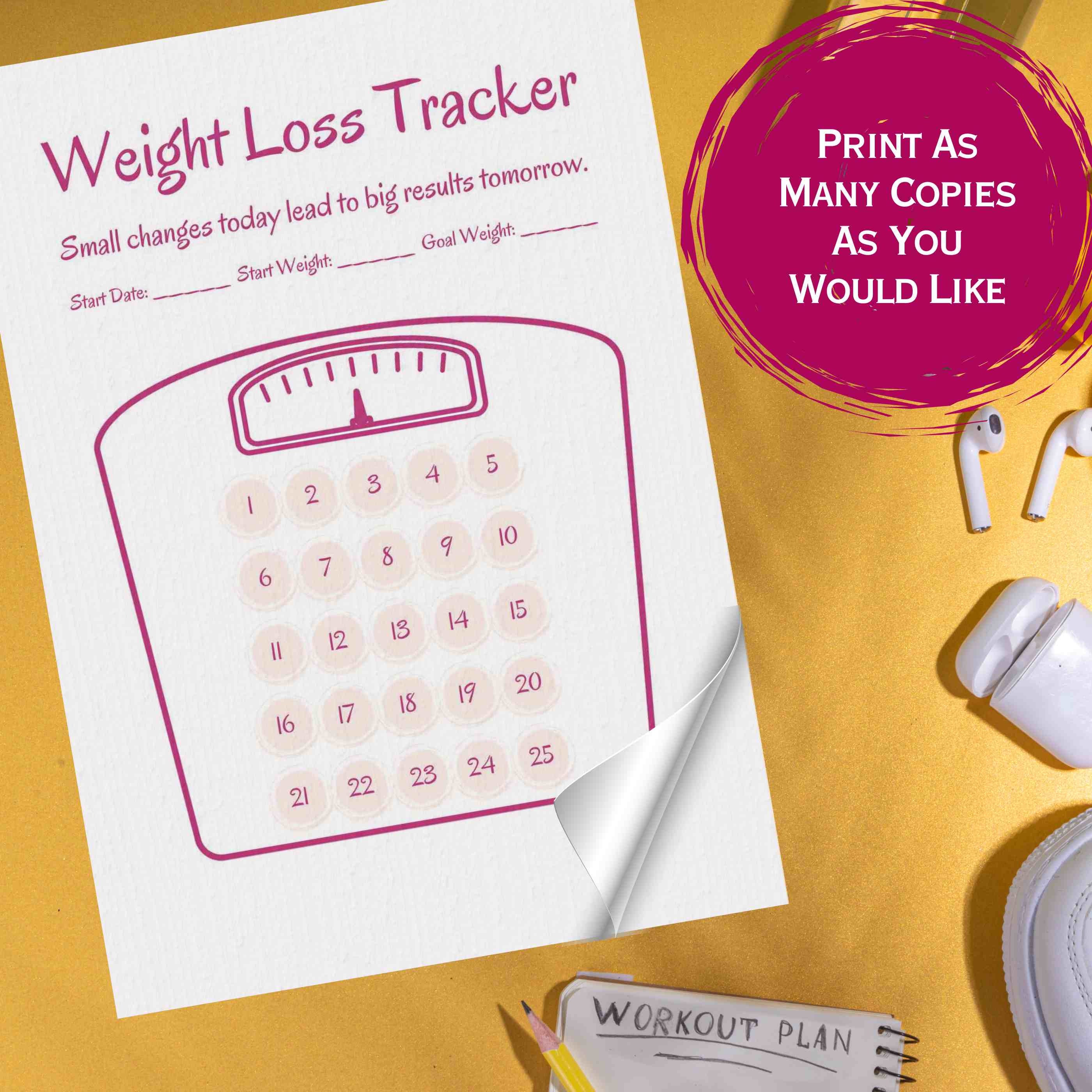 Printable Weight Loss Tracker Checkoff Sheet Goal Tracking Fitness ...