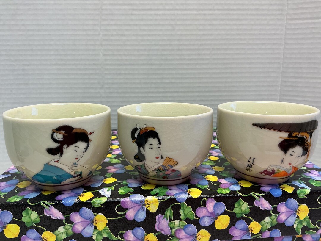 Vintage Geisha Tea/saki Cups- Made in Japan- Set of 3 - Etsy