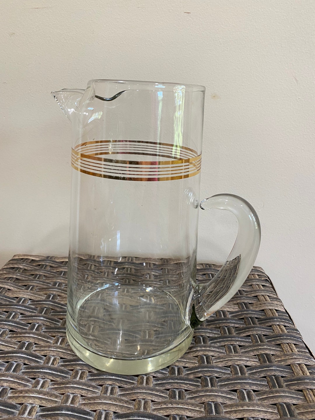 Vintage Glass Pitcher With Gold Colored Trim - Etsy