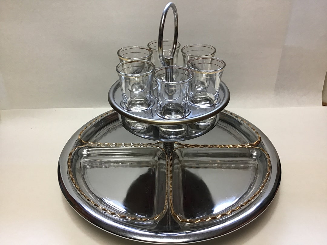 MCM Shot Glass Holder With Appetizer Dishes -lazy Susan - RARE - Etsy