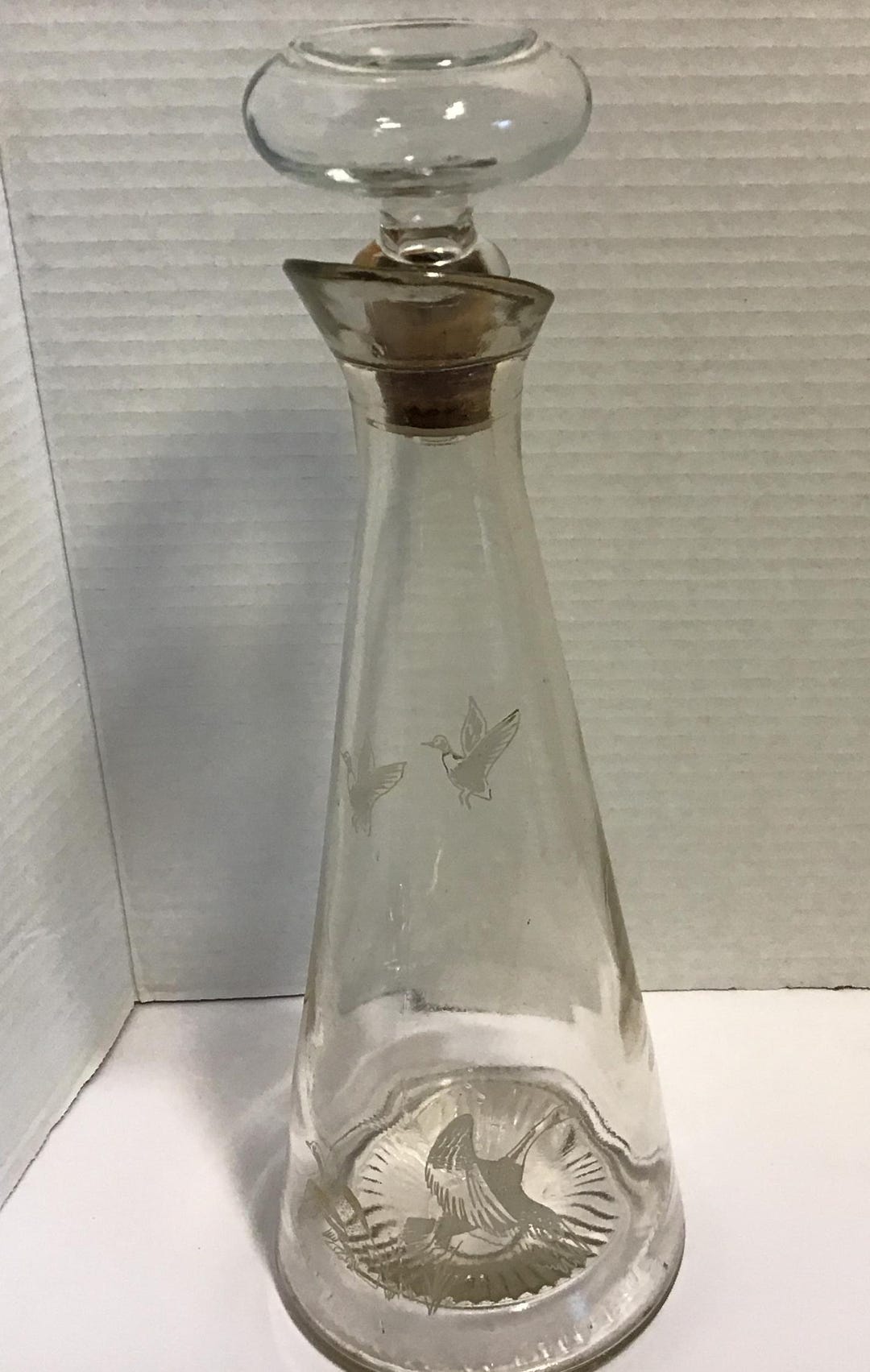 Vintage Clear Glass Decanter With Etched Ducks/geese - Etsy