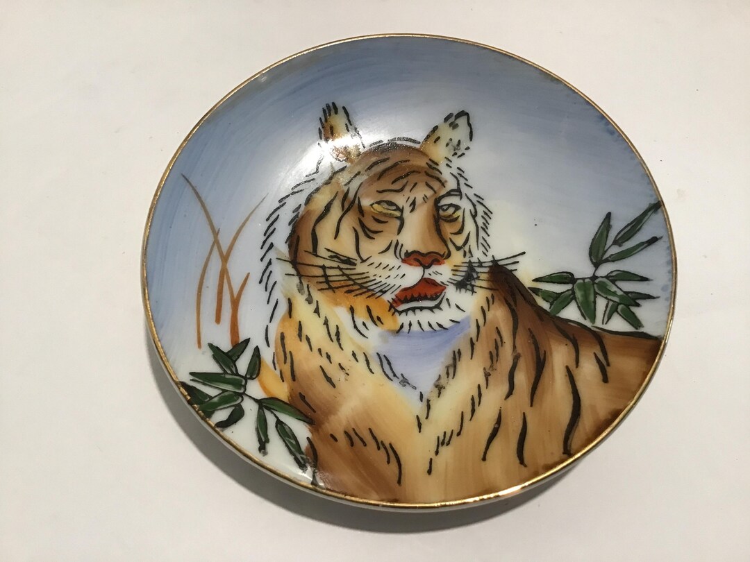 Vintage Small (4”) Collectible Tiger Plate/ Trinket Dish-hand Painted ...