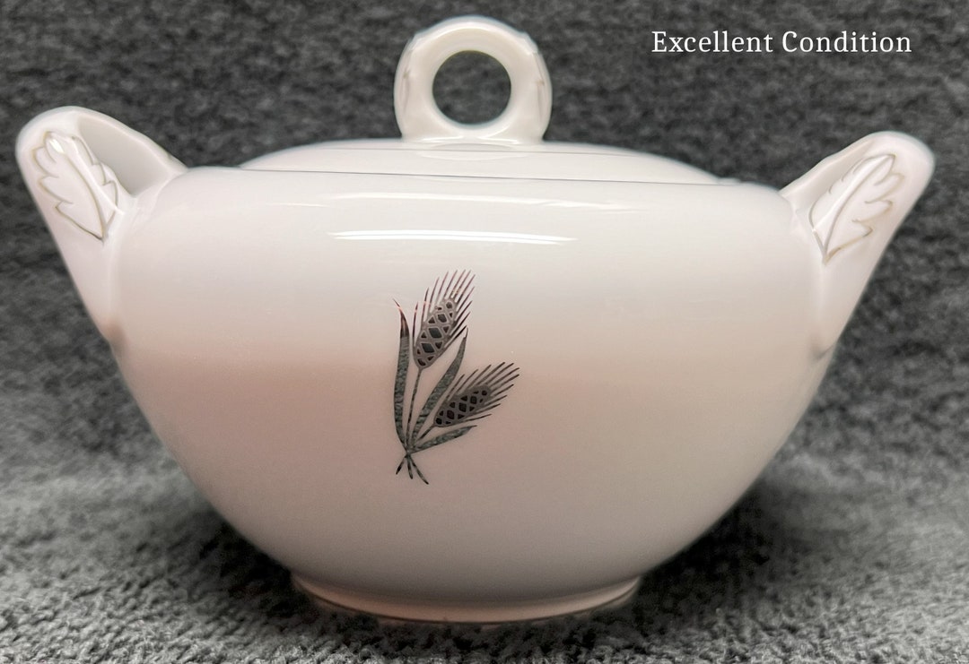 Fukagawa Porcelain Sugar Bowl With Lid, Platinum Wheat Design - Etsy