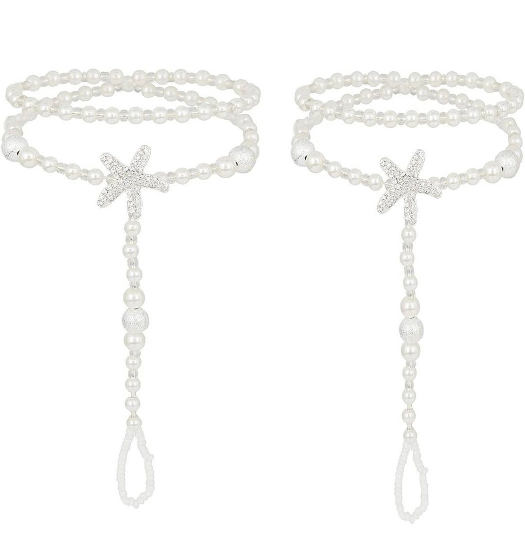 Boho Crystal Anklet White Starfish Ankle Chains Beach Pearl Barefoot ...