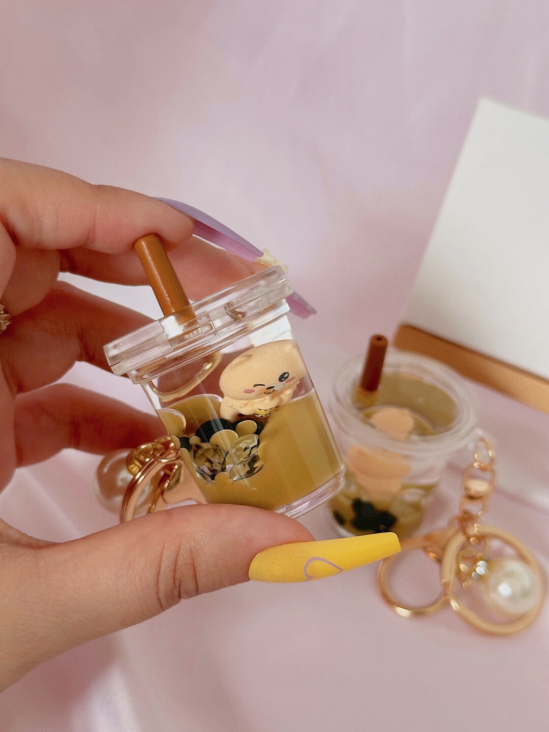 Boba Tea Keychain Bear Coffee Liquid Keychain, Liquid Keychain, Kawaii ...