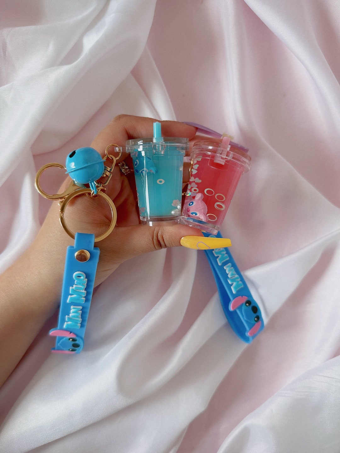 Stitch Kawaii Boba Keychain , Bubble Tea Floating Animal Keychain ...