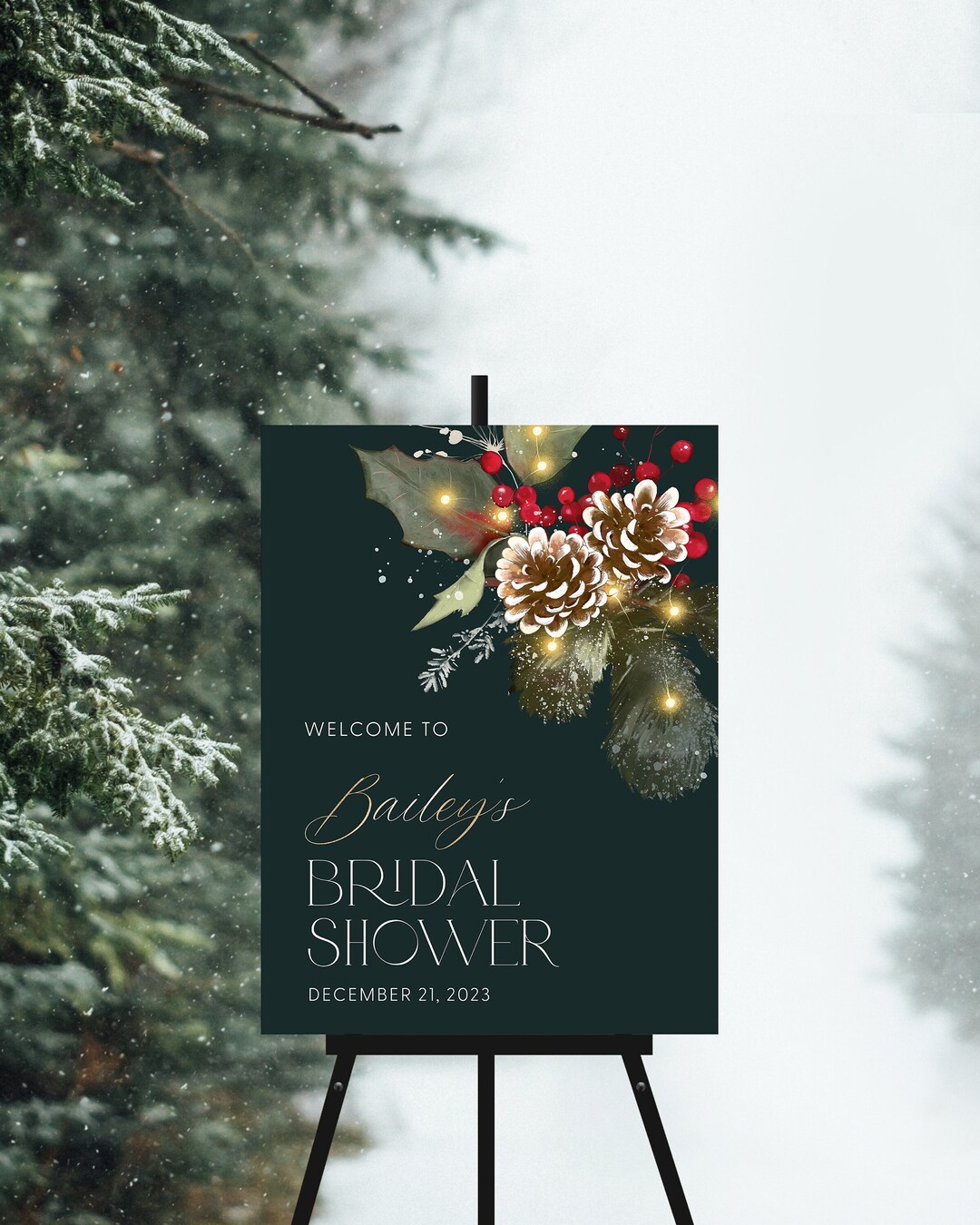 Printed Winter Themed Bridal Shower Welcome Sign Pinecone & - Etsy
