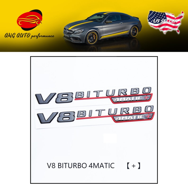 V8 Biturbo 4matic+ Emblem Side Fender 3d Black Badge Mercedes Benz Amg ...