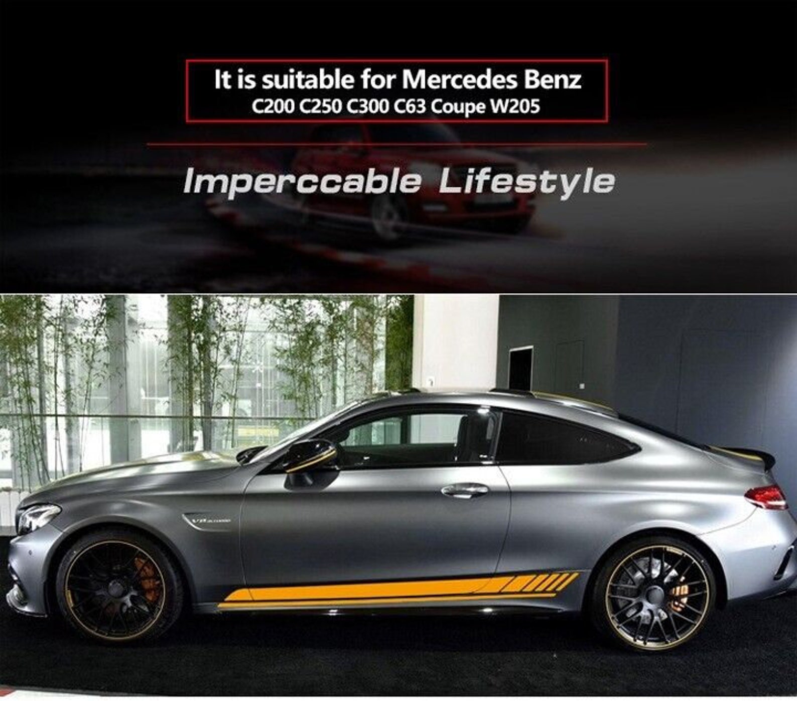 4pcs Side Stripes Decal Sticker Fit for Mercedes Benz W205 C E Class ...