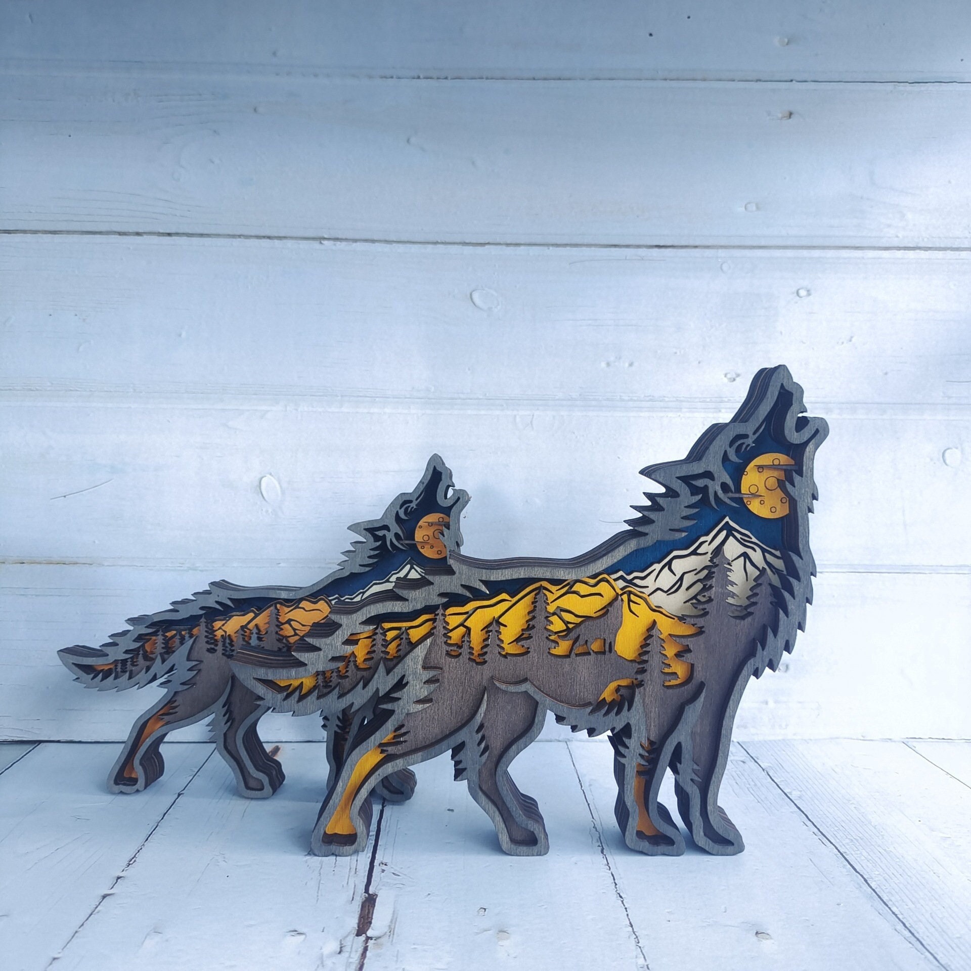 Wolf From Several Layers of Wood, Painted by Hand and Glued Together - Etsy