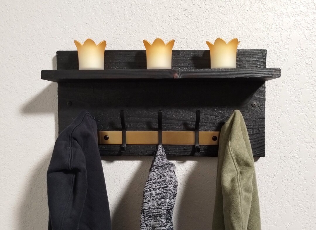 Shou Sugi Ban Coat Rack With Shelf, Wooden Entryway Organizer Key ...