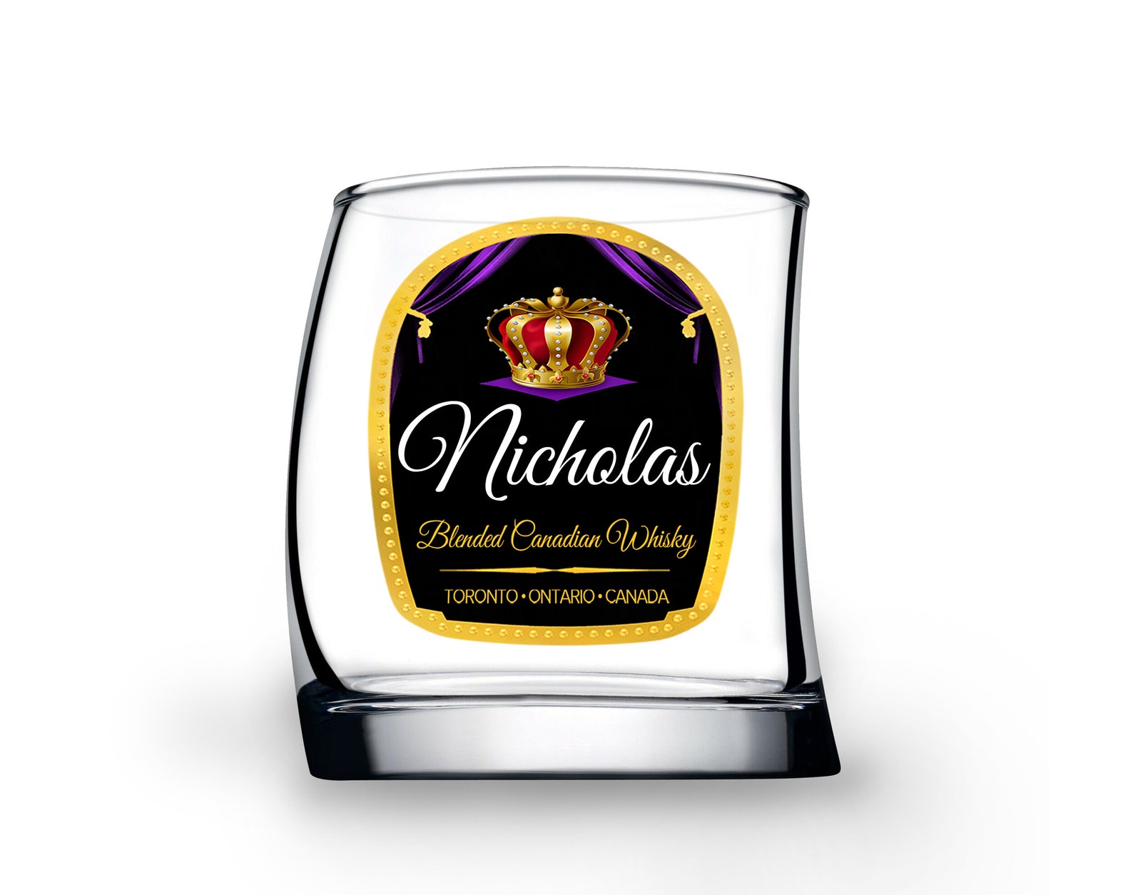 Personalized Curved Crown Whiskey Glasses, Custom Royal Whiskey ...